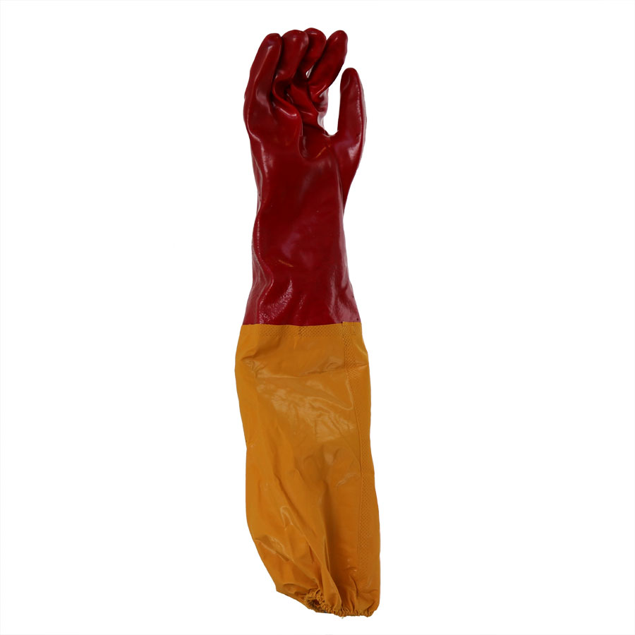PIONEER RED PVC 60cm SHOULDER LENGTH with yellow attach from FTS Safety