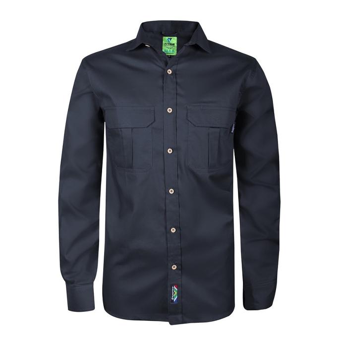Titan Mens Premium Navy Blue Long Sleeve Workshirt from FTS Safety